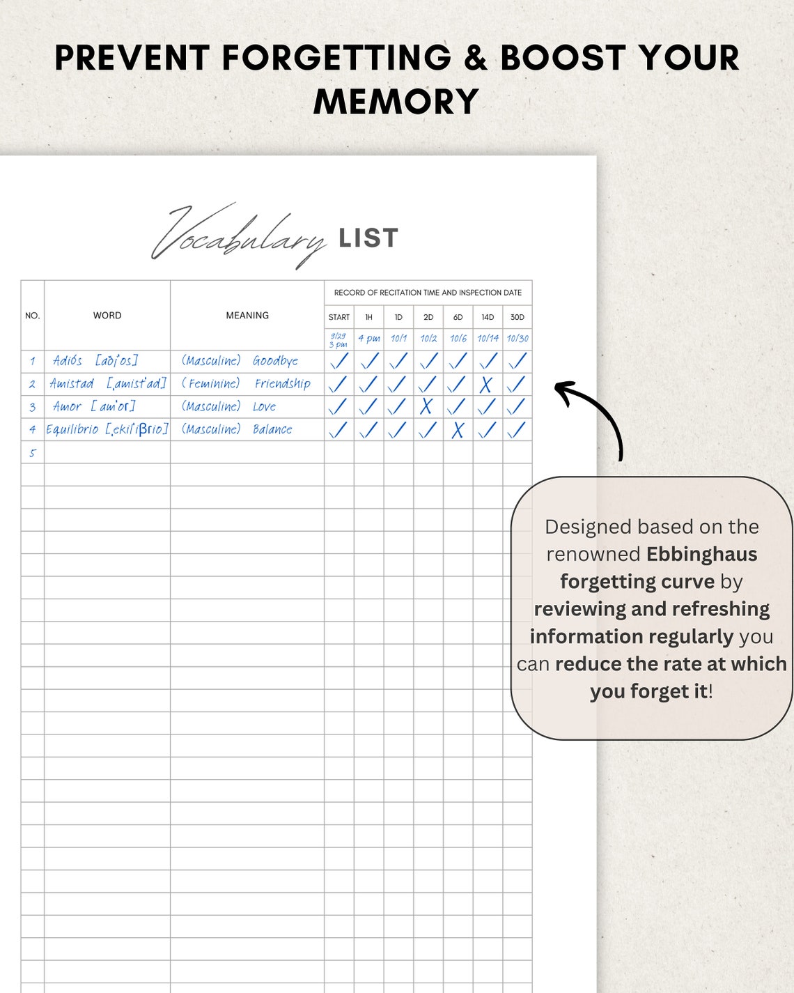 Vocabulary List Worksheet Printable, , Boost Your Memory and Retention ...