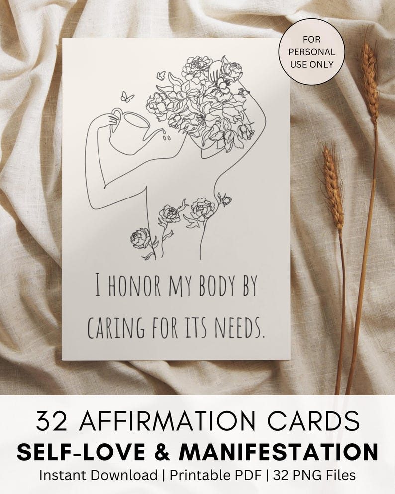 32 Daily Affirmation Printable Cards, Self Love Affirmation Deck ...