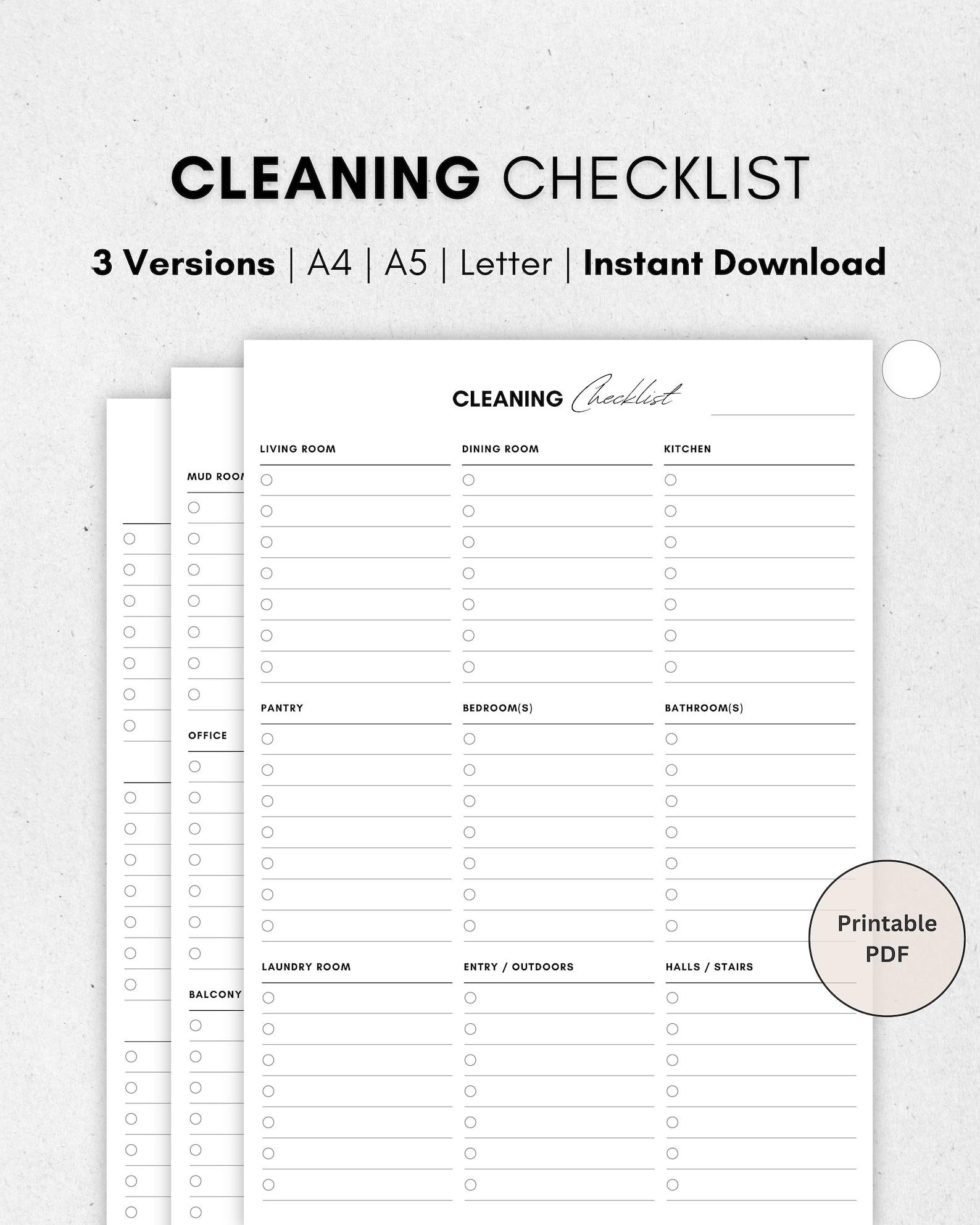 House Cleaning Checklist Printable: Cleaning Schedule (A4, A5, Letter ...