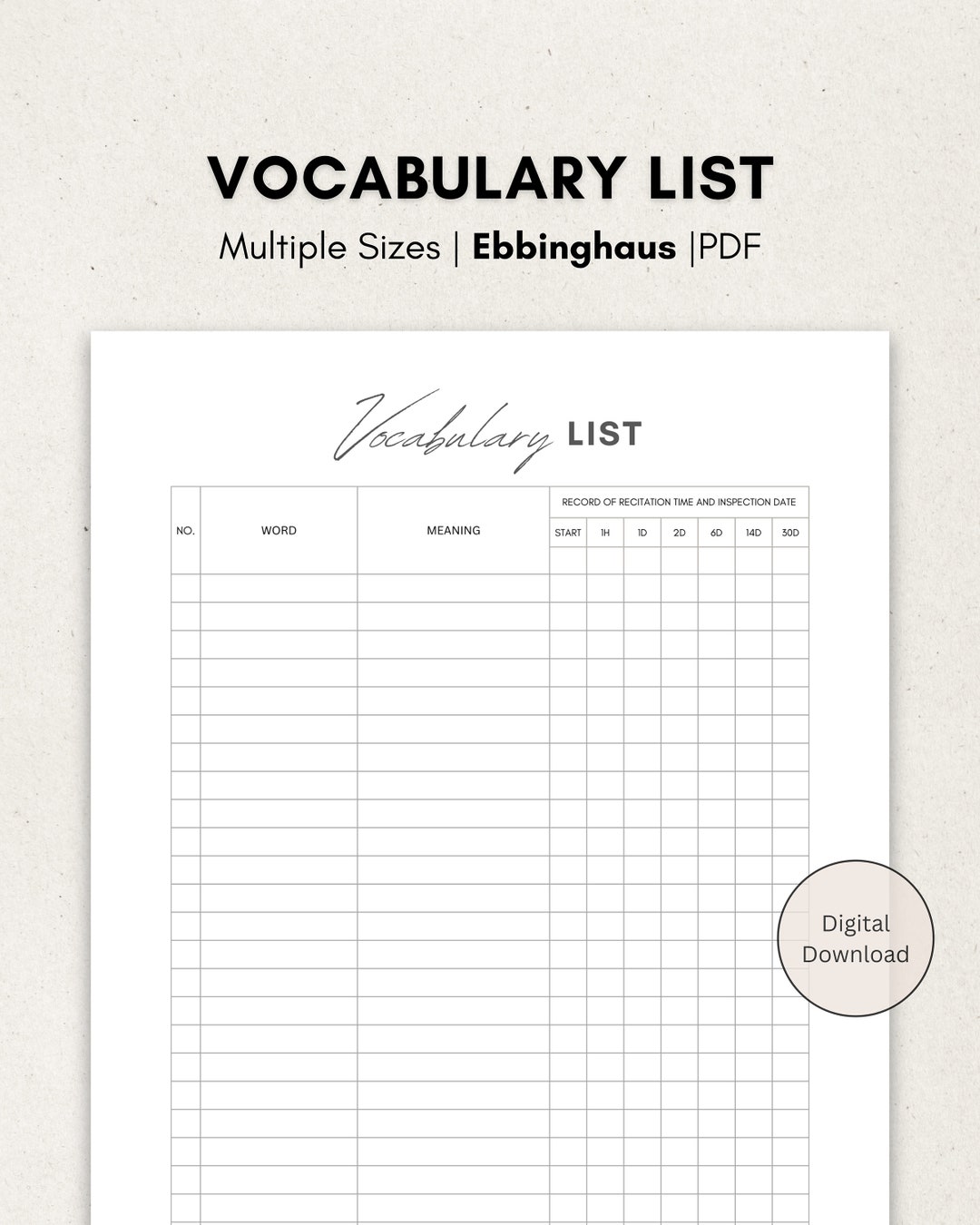 Vocabulary List Worksheet Printable, , Boost Your Memory and Retention ...