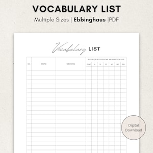 Vocabulary List Worksheet Printable, , Boost Your Memory and Retention ...
