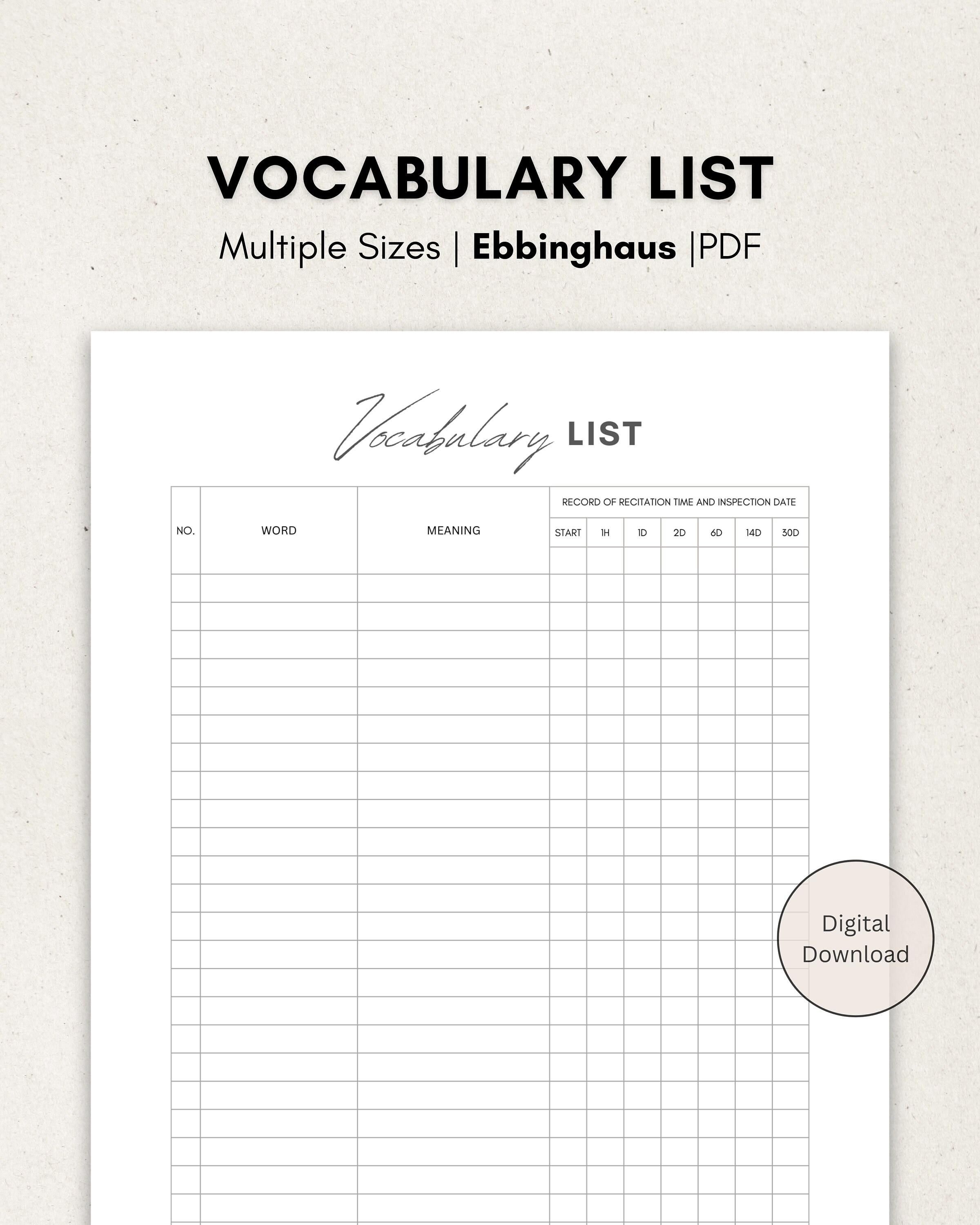 Vocabulary List Worksheet Printable, , Boost Your Memory and Retention ...