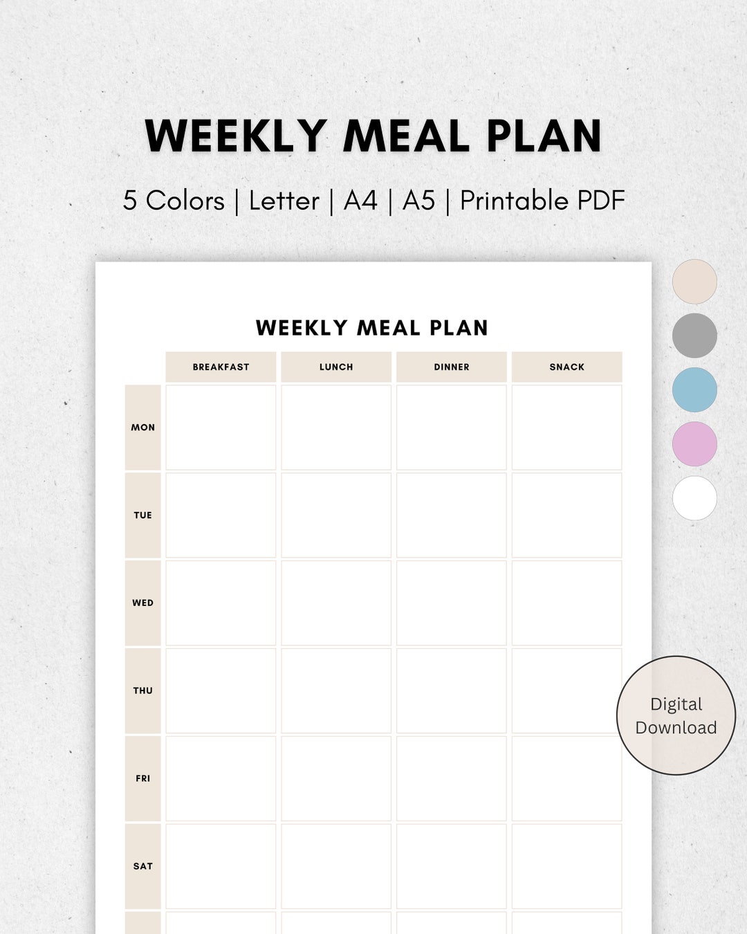 Weekly Meal Plan Template, 7 Day Menu Plan, Food Planner, Meal Planner ...