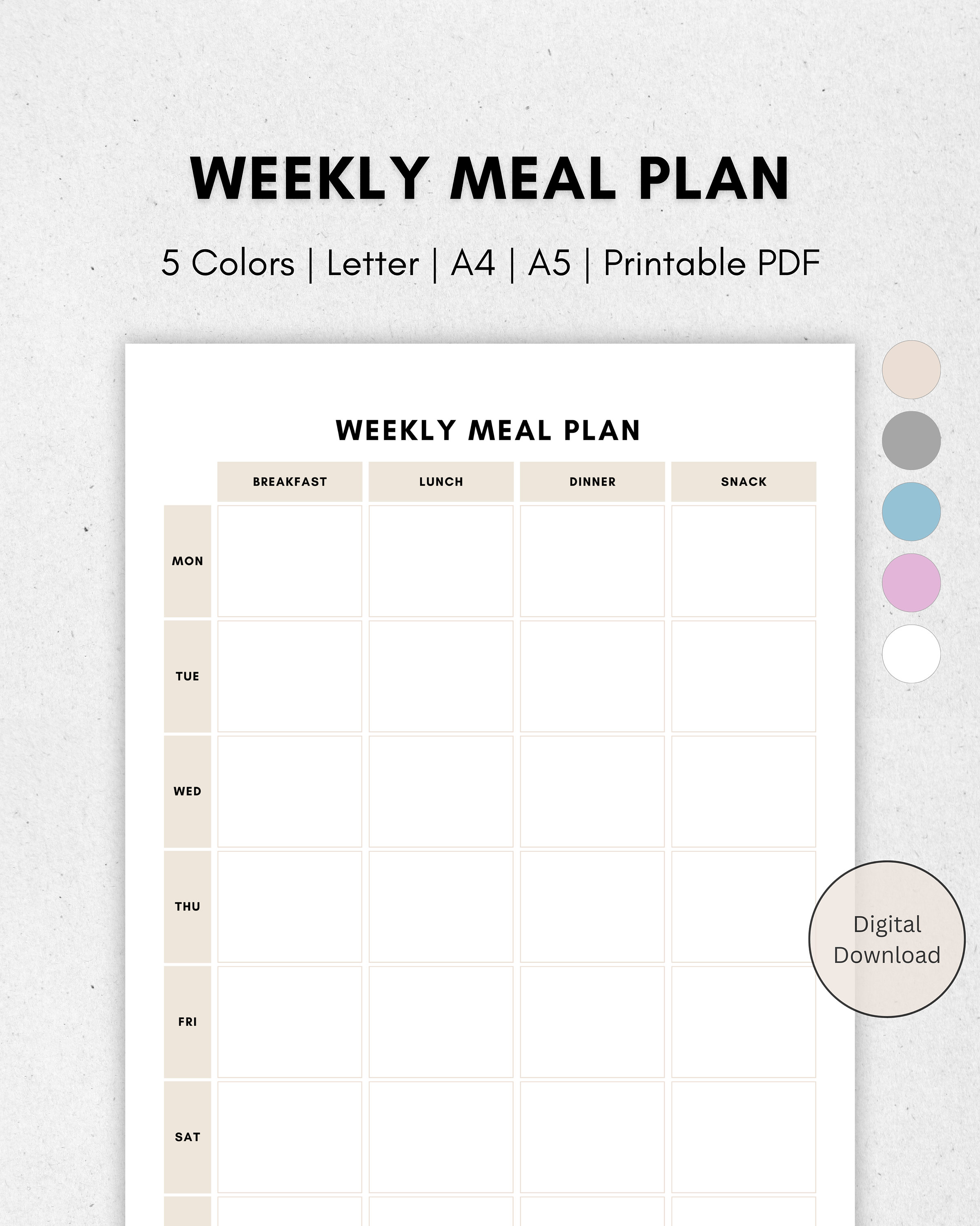 Weekly Meal Plan Template, 7 Day Menu Plan, Food Planner, Meal Planner ...