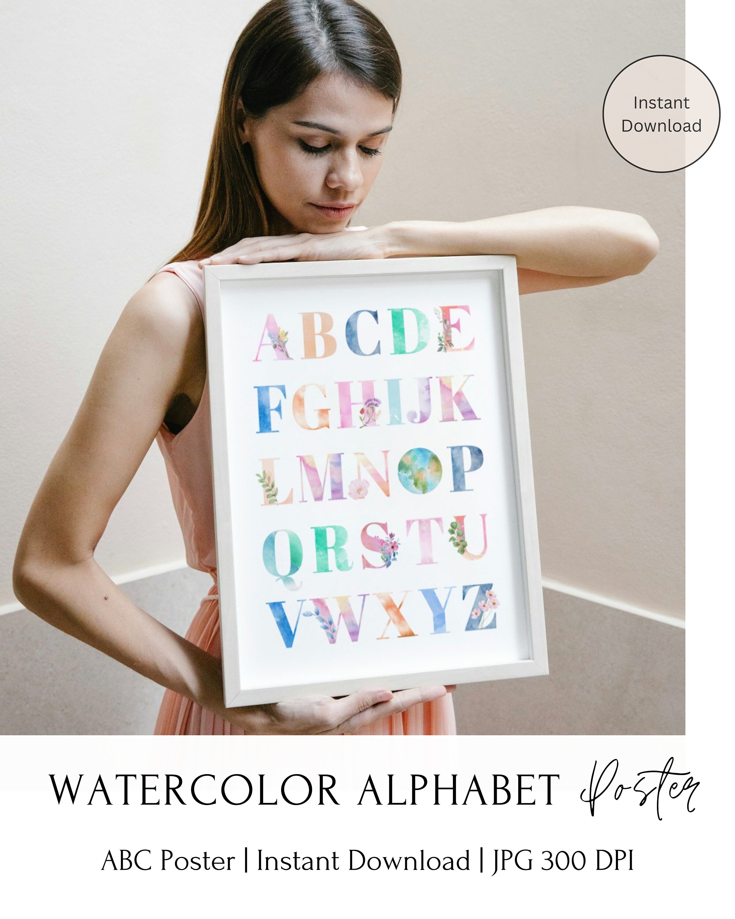 Alphabet Poster Watercolor Floral Style, ABC Poster, Educational Poster ...