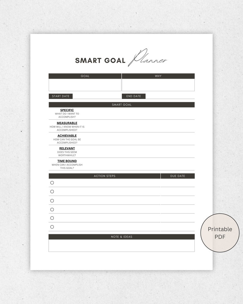 SMART Goals Planner Printable Goal Setting Template Goal - Etsy