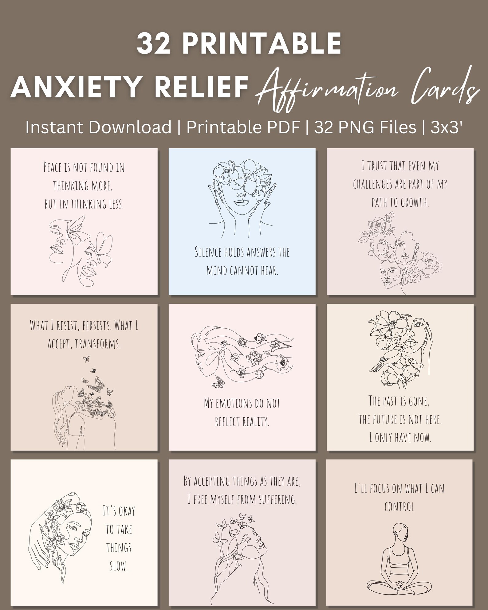 32 Anxiety Relief Affirmation Printable Cards, Letting Go Cards, Coping ...