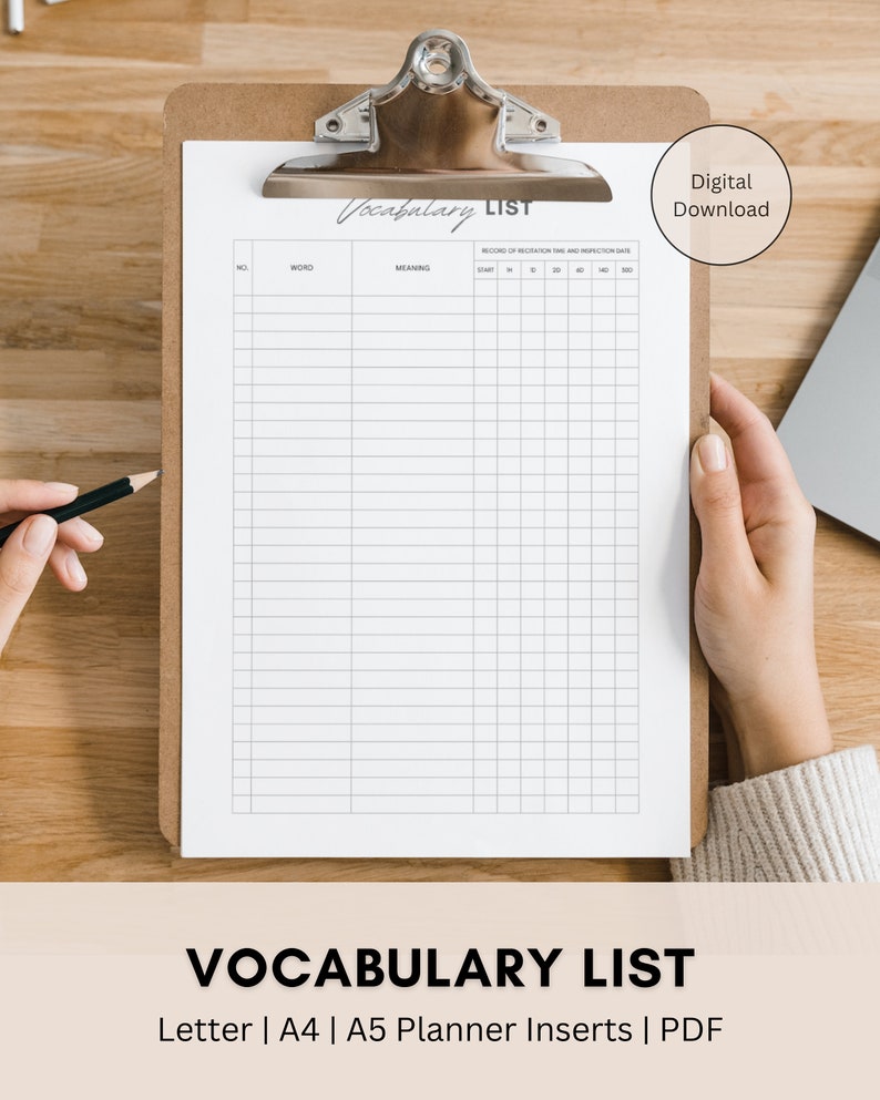 Vocabulary List Worksheet Printable, , Boost Your Memory and Retention ...