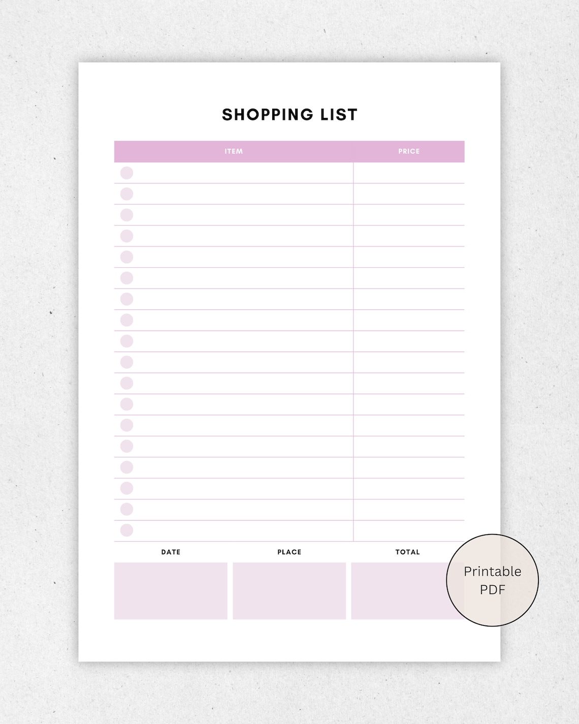 Printable Shopping List Template: Grocery Planner (A4, A5, Letter PDF ...