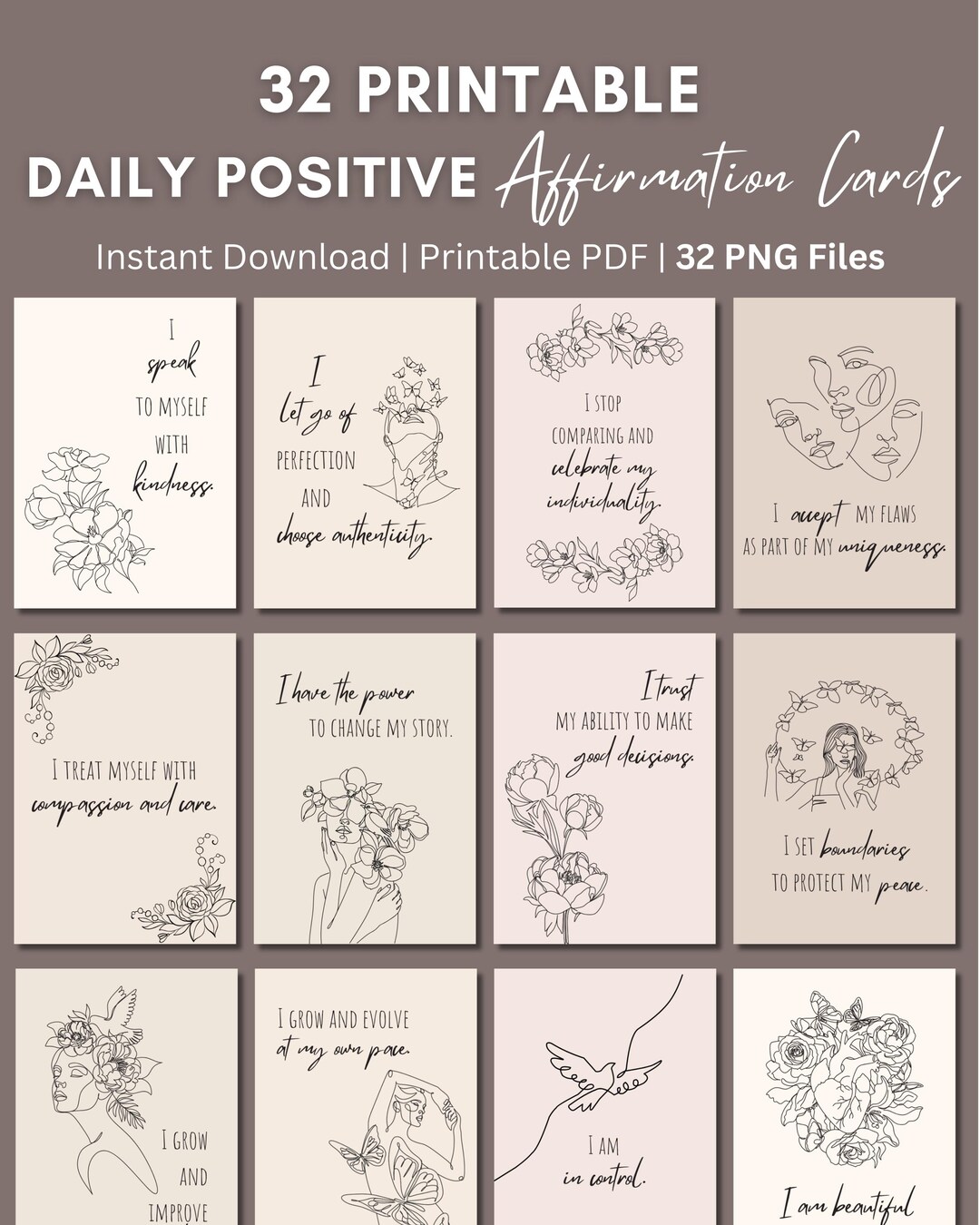 32 Daily Affirmation Cards Printable, Positive Affirmation Cards ...