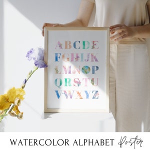 Alphabet Poster Watercolor Floral Style, ABC Poster, Educational Poster ...