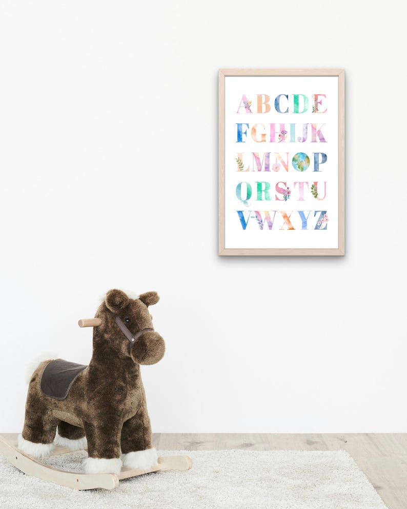 Alphabet Poster Watercolor Floral Style, ABC Poster, Educational Poster ...