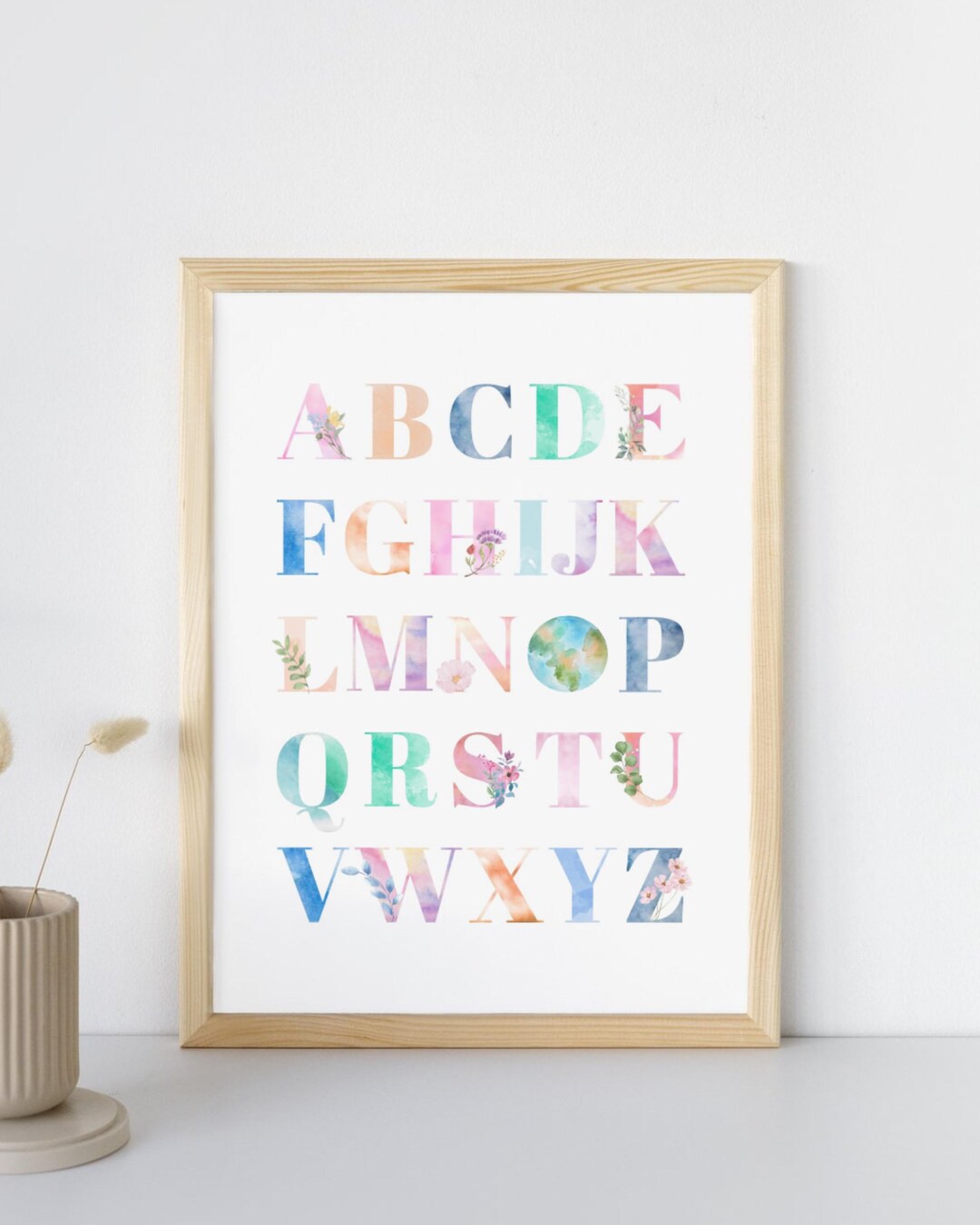 Alphabet Poster Watercolor Floral Style, ABC Poster, Educational Poster ...
