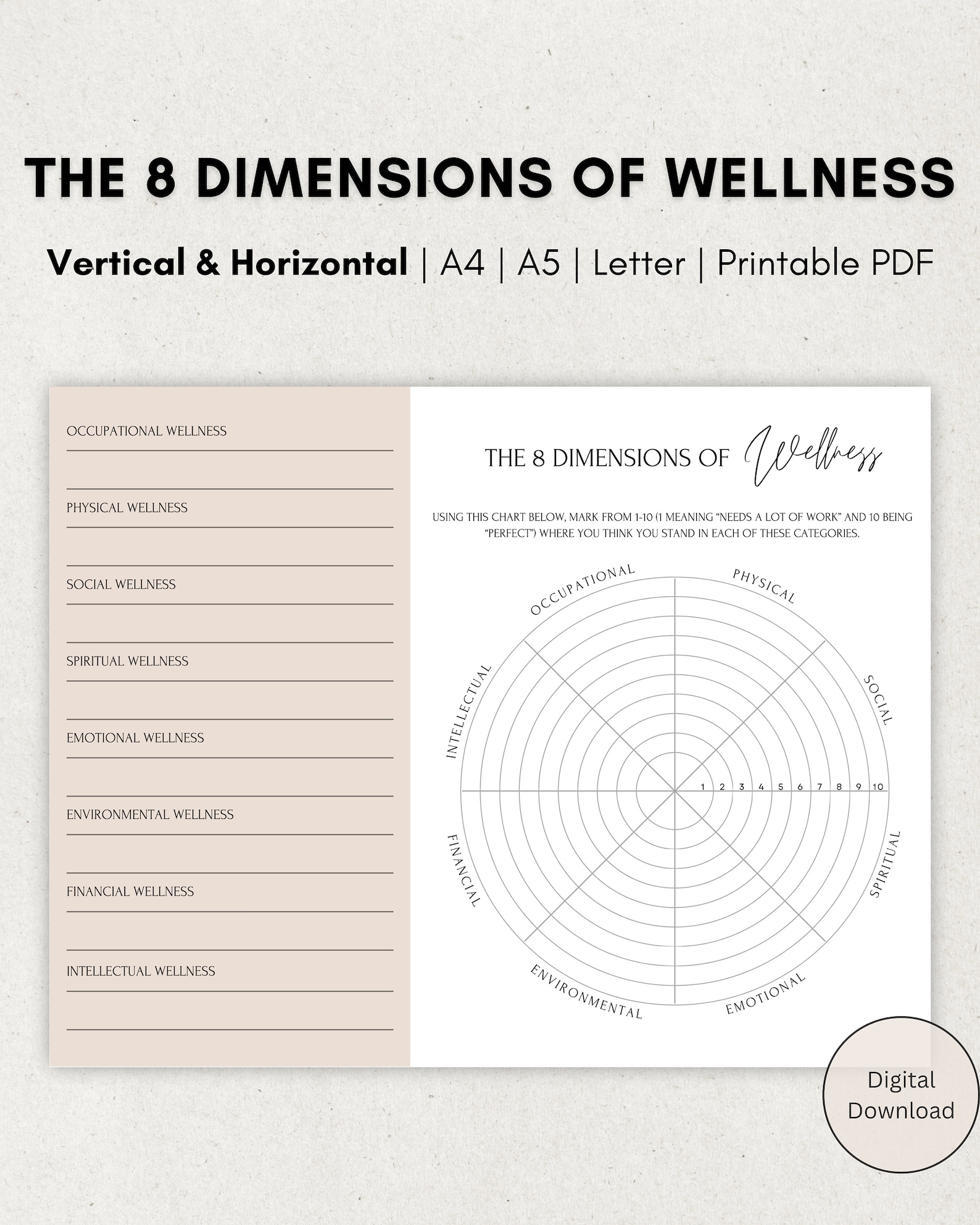 Wheel of Life Printable Planner: 8 Dimensions of Wellness (PDF) - Etsy