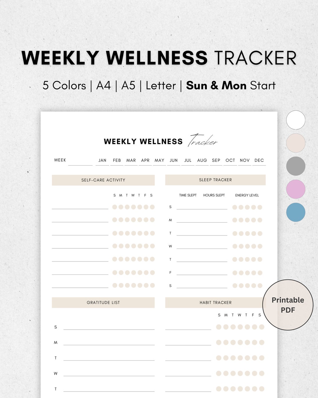 Weekly Wellness Tracker, Weekly Habit Tracker, Sleep Tracker, Self Care ...