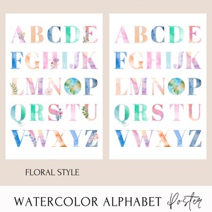 Alphabet Poster Watercolor Floral Style, ABC Poster, Educational Poster ...