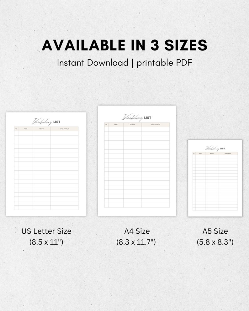 Vocabulary List Worksheet Printable, Planner Inserts, Vocabulary List ...