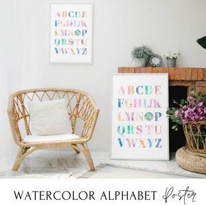 Alphabet Poster Watercolor Floral Style, ABC Poster, Educational Poster ...