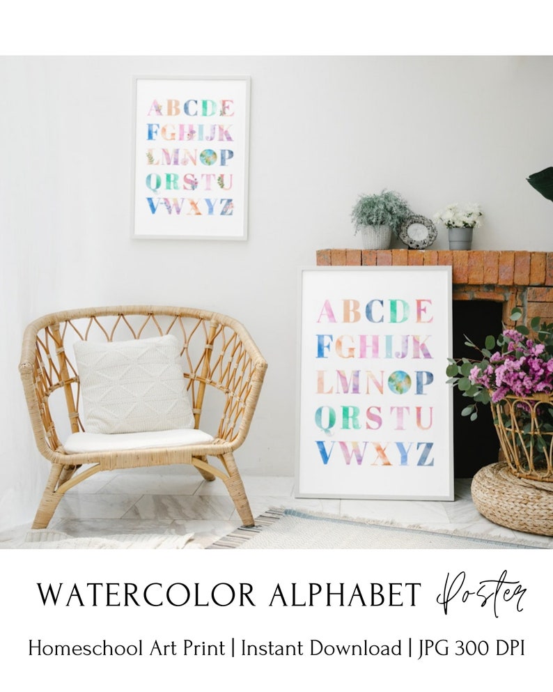 Alphabet Poster Watercolor Floral Style, ABC Poster, Educational Poster ...