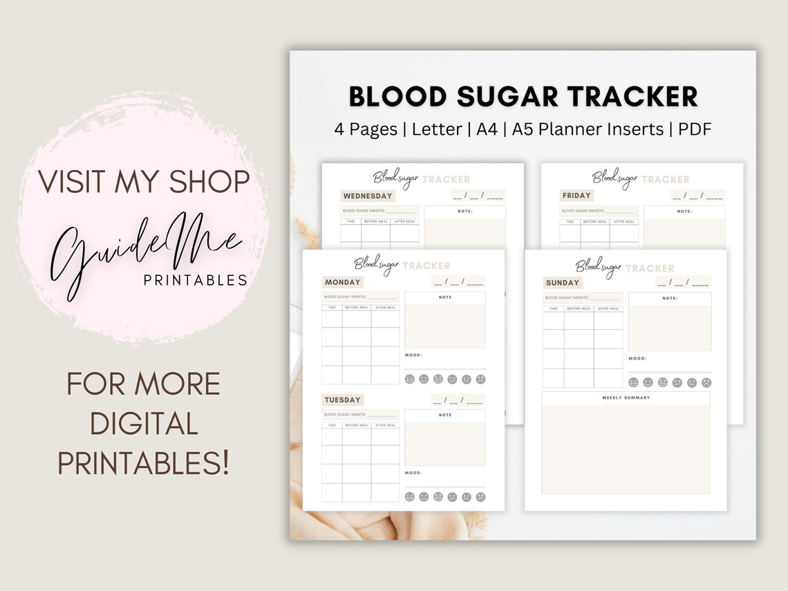 Blood Sugar Log Printable, Blood Sugar Reading Tracker, Blood Glucose ...