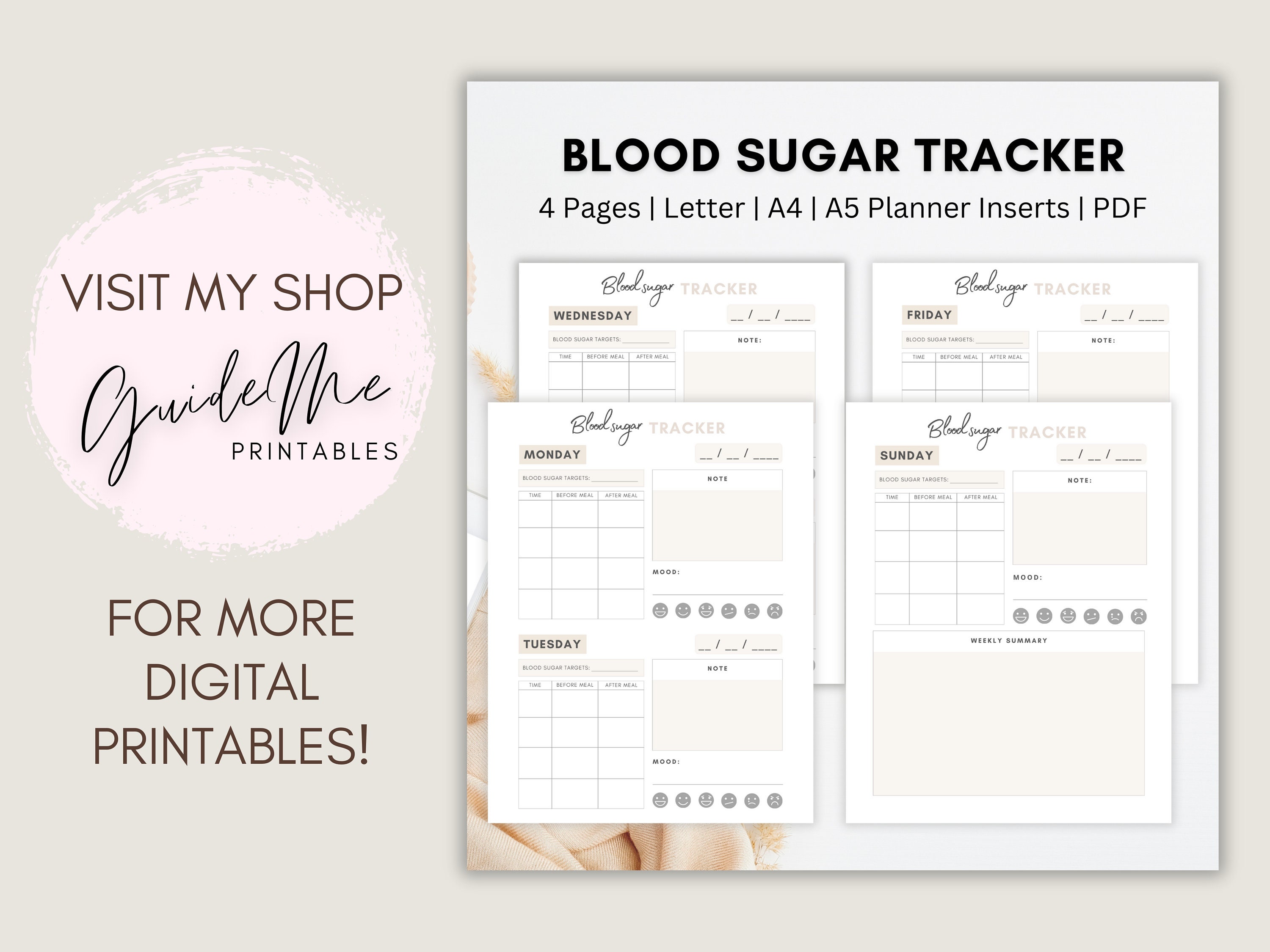 Blood Sugar Log Printable, Blood Sugar Reading Tracker, Blood Glucose ...