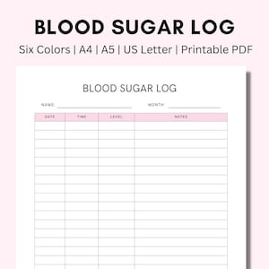 Blood Sugar Log Printable, Blood Sugar Reading Tracker, Blood Glucose ...