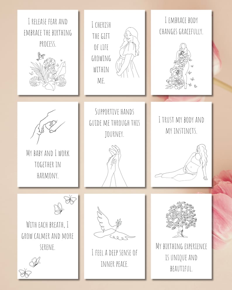 32 Birth Affirmation Printable Cards, Digital Download, Positive Birth ...