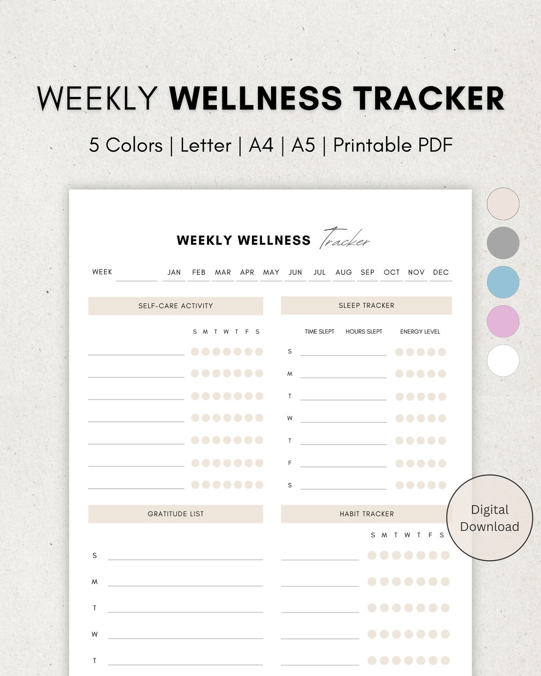 Weekly Wellness Tracker, Weekly Habit Tracker, Sleep Tracker, Self Care ...