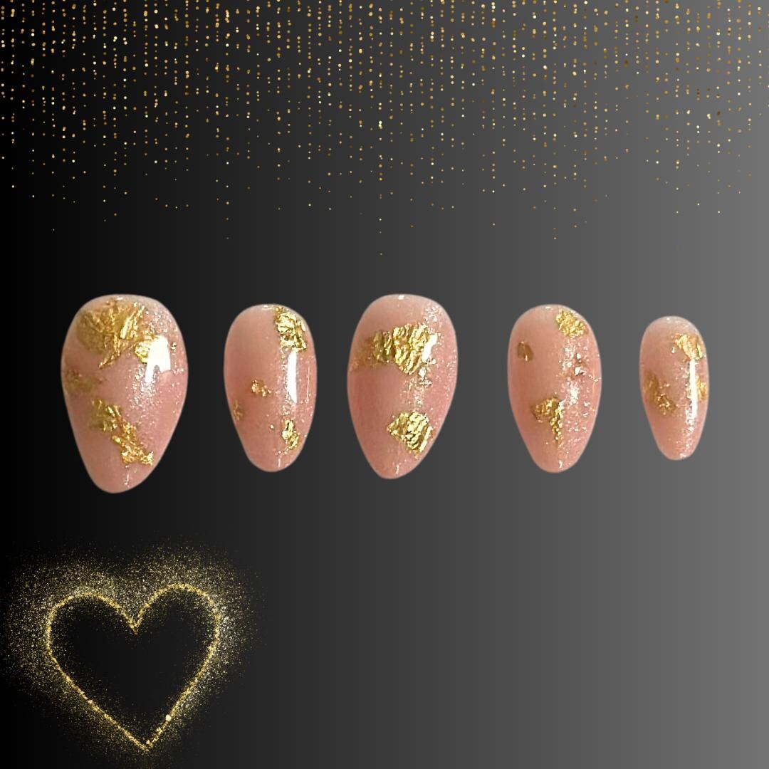 Reusable Pink Glitter and Gold Flake Handmade Press on Nails | Gel Nails | Summer Nails | Salon ...