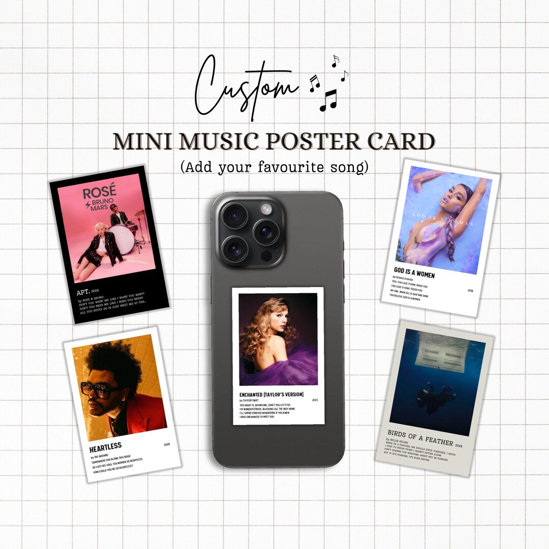Custom Mini Music Poster Cards Set of 4 | Minimalist Phone Polaroid ...