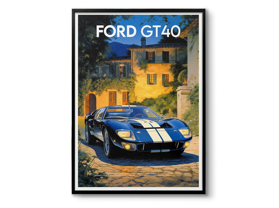 Classic Ford GT in Italy Poster, Surreal Car Art Print, Bedroom, Lounge ...