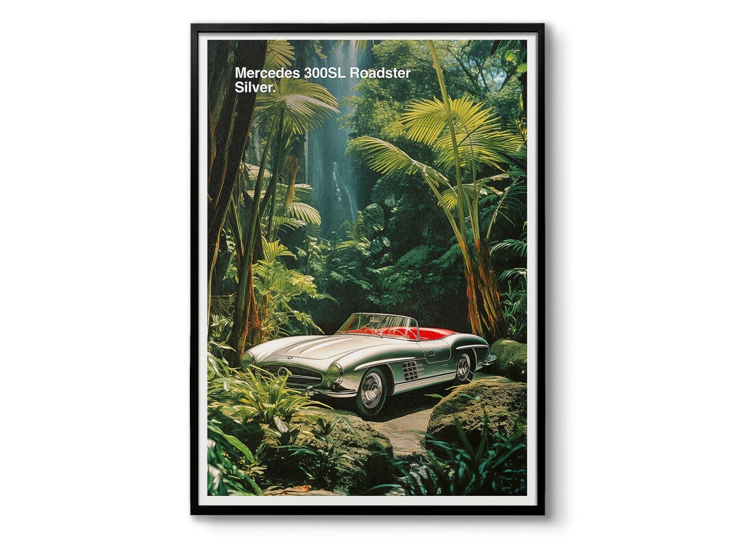 Mercedes 300SL in the Jungle Poster, Surreal Car Art Print, Bedroom ...