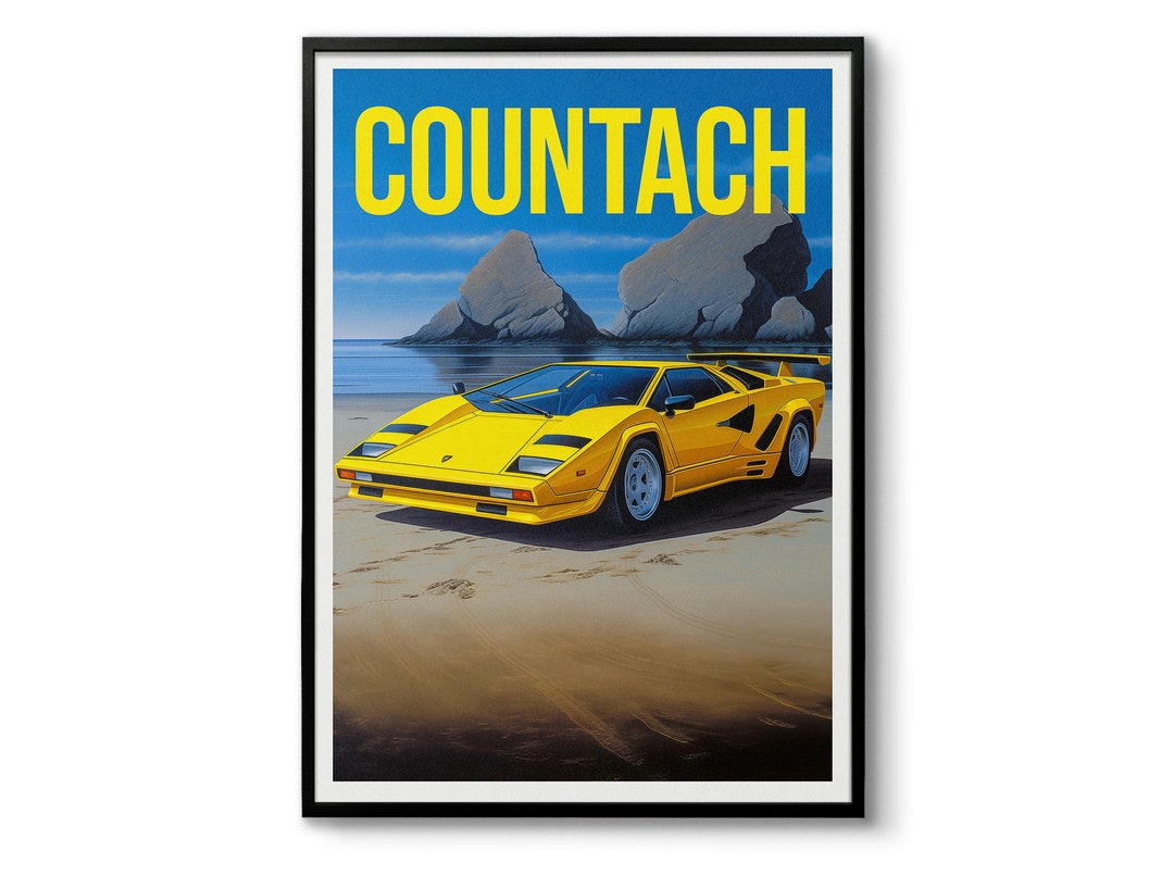 Yellow Lamborghini Countach Poster Surreal Car Art Print - Etsy