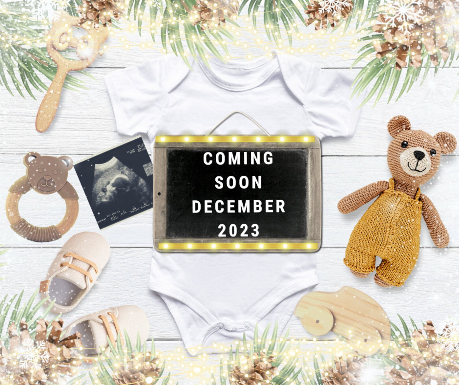 Digital Baby WINTER ANNOUNCEMENT, Rustic Pine ,editable CANVA Template ...
