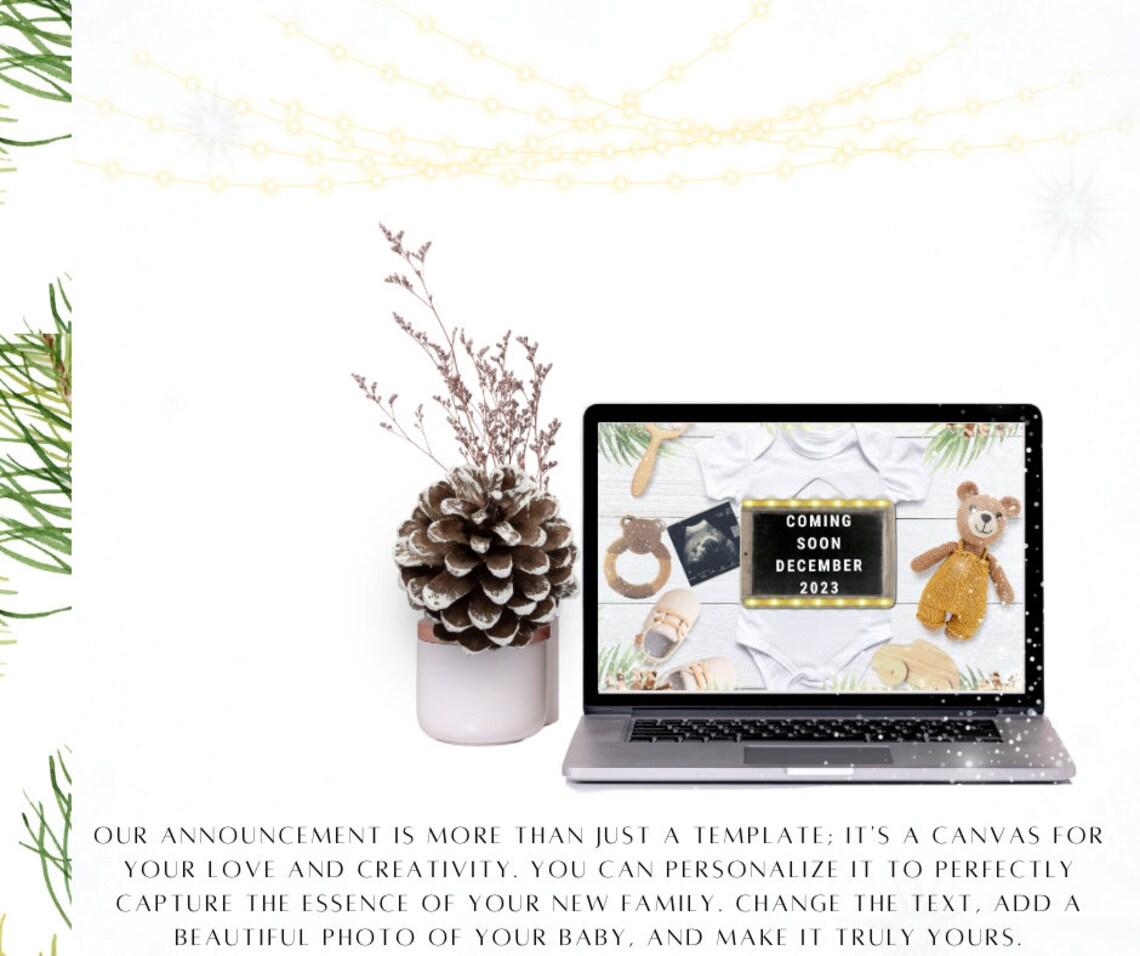 Digital Baby WINTER ANNOUNCEMENT, Rustic Pine ,editable CANVA Template ...