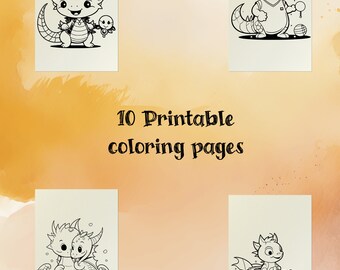 Printable Cute Dragons Coloring Pages- Digital File- Instant Download ...