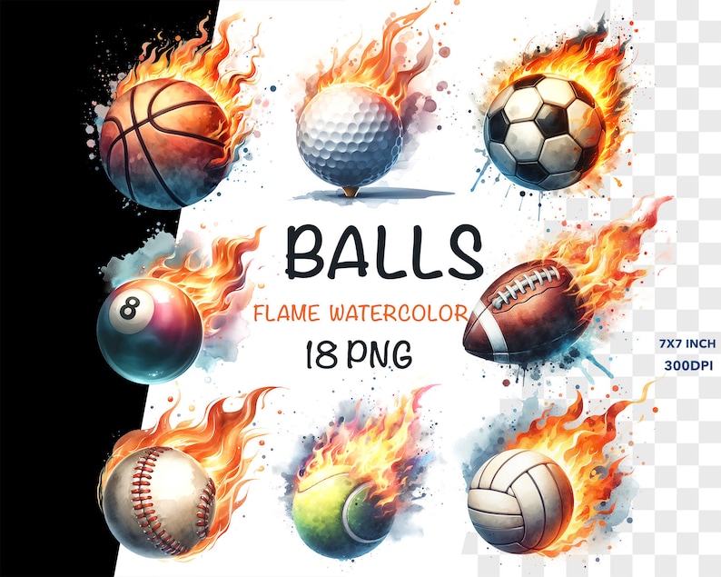 18 Watercolor Sports Balls. Sports Balls Clipart. Baseball. Football ...
