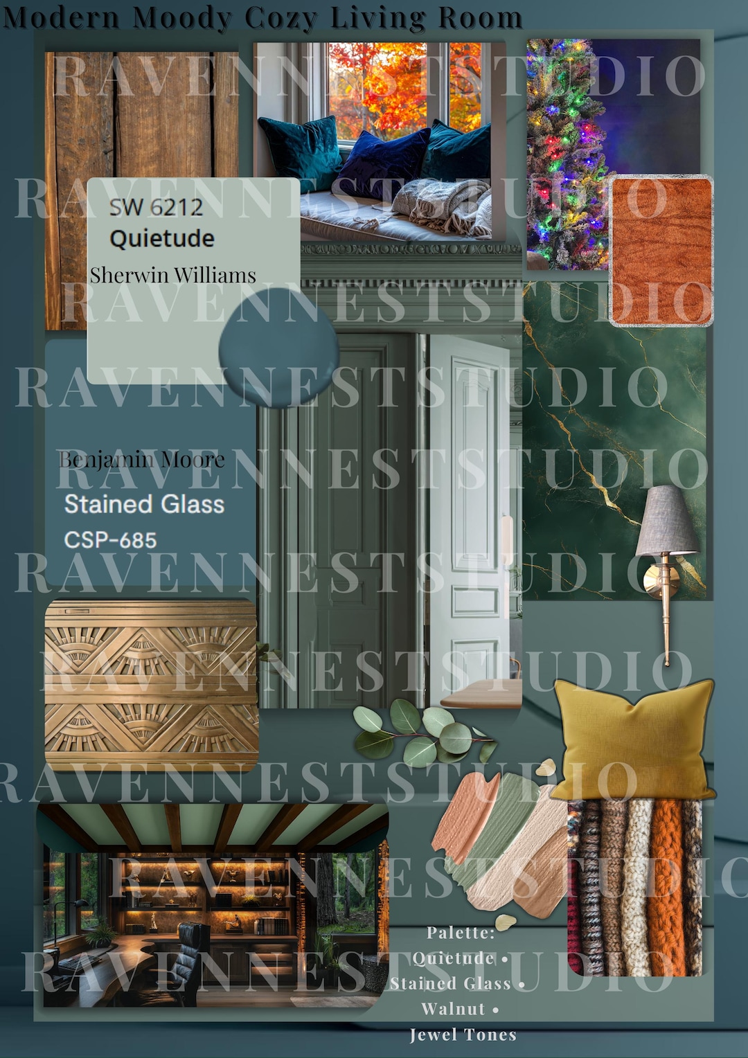 Digital Interior Design Mood Board | Modern Cozy Living Room | Room ...
