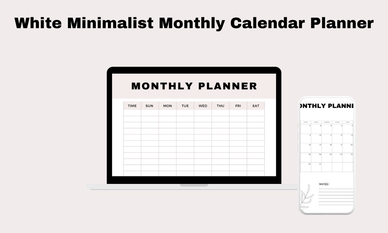 White Minimalist Monthly Calendar Planner - Etsy