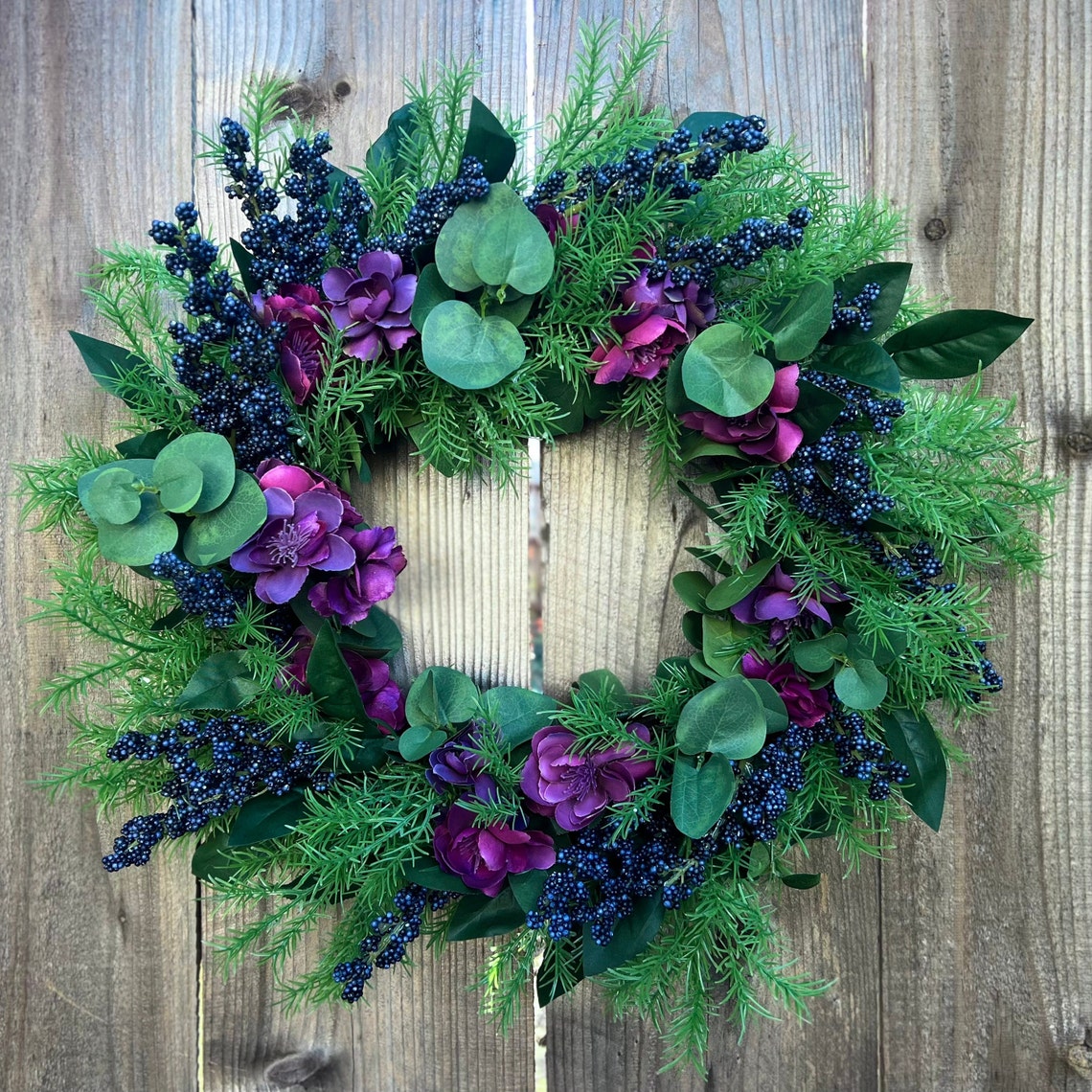 Blue Violet Berry Year Round Wreath, Front Door Wreath, Wreaths, All Season Wreath, Artificial ...
