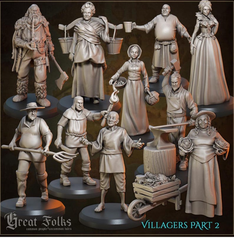 Resin Miniature Npcs Set – Townsfolk and Villagers, 28mm, 32mm and 35mm ...