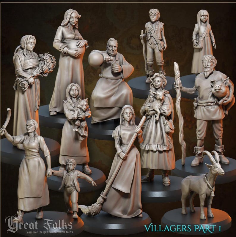 Resin Miniature Npcs Set – Townsfolk and Villagers, 28mm, 32mm and 35mm ...