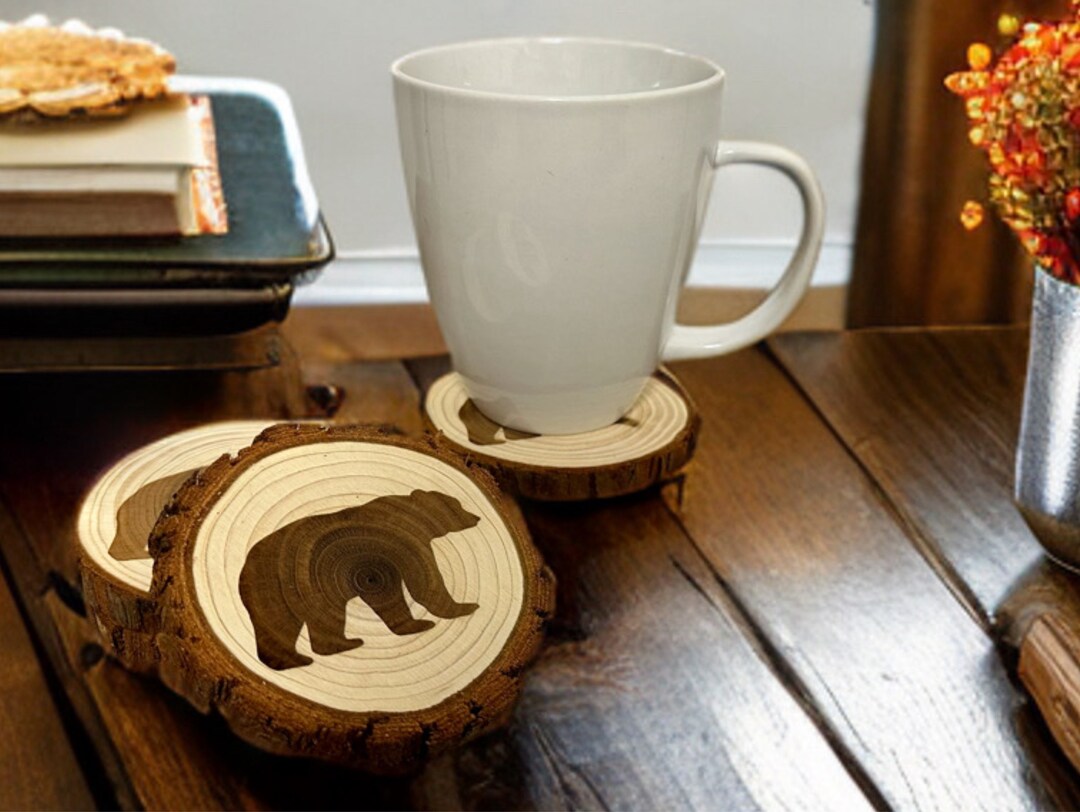 Black Bear Wood Coaster Set - Gifts for Father's Day, Birthday, Wedding ...