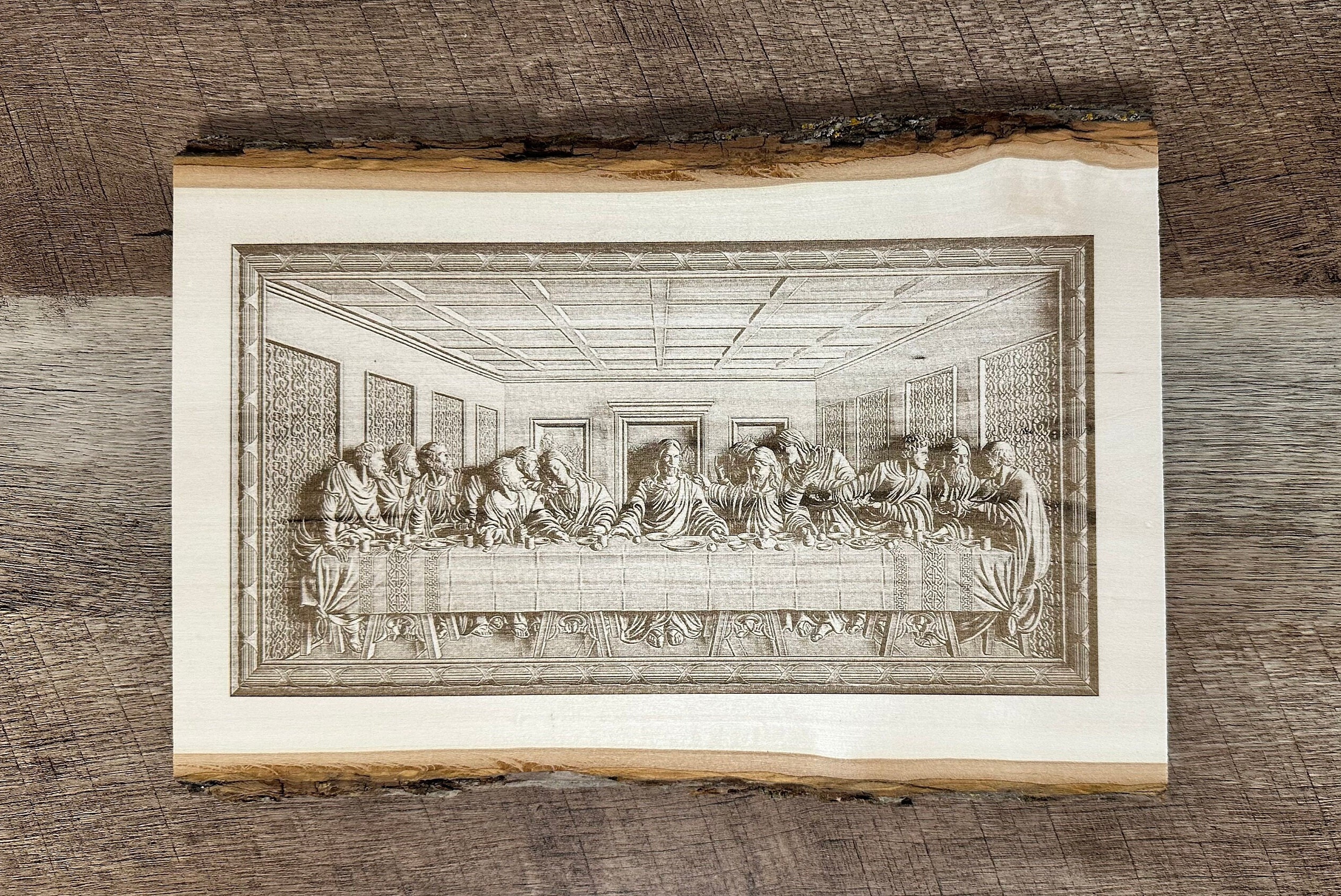 The Last Supper 3D Engraving on Live Edge Wooden Plank - Easter Gift ...