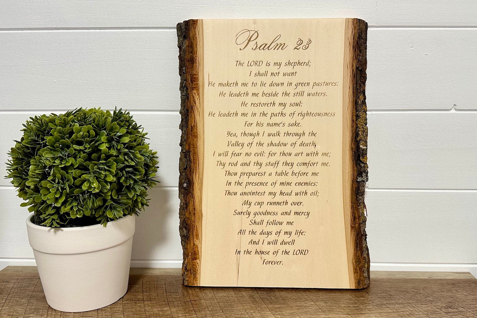 Psalm 23 Engraved Live Edge Wooden Sign - Easter Gift - Christian Wall ...