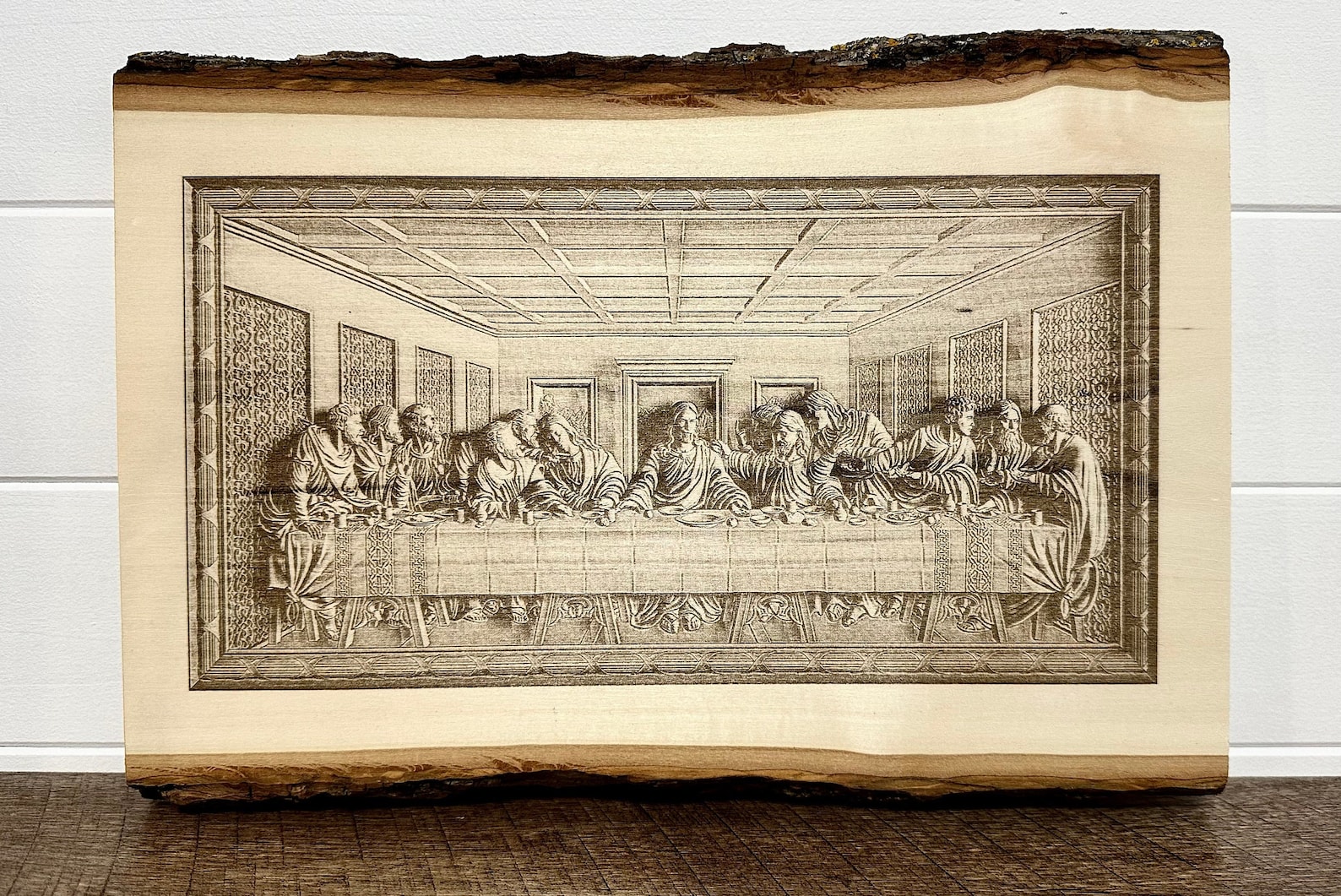 The Last Supper 3D Engraving on Live Edge Wooden Plank - Easter Gift ...