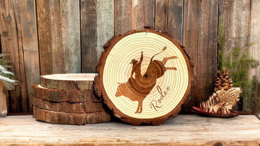 Bull Riding Rodeo Wood Coaster Set - Gifts for Valentines, Birthday ...