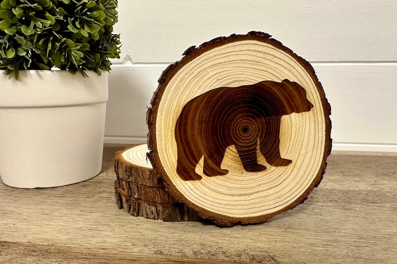 Black Bear Wood Coaster Set - Gifts for Father's Day, Birthday, Wedding ...