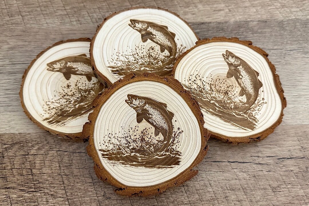 Fishing Wood Coaster Set Birthday, Wedding, Anniversary, Fishing Gifts ...
