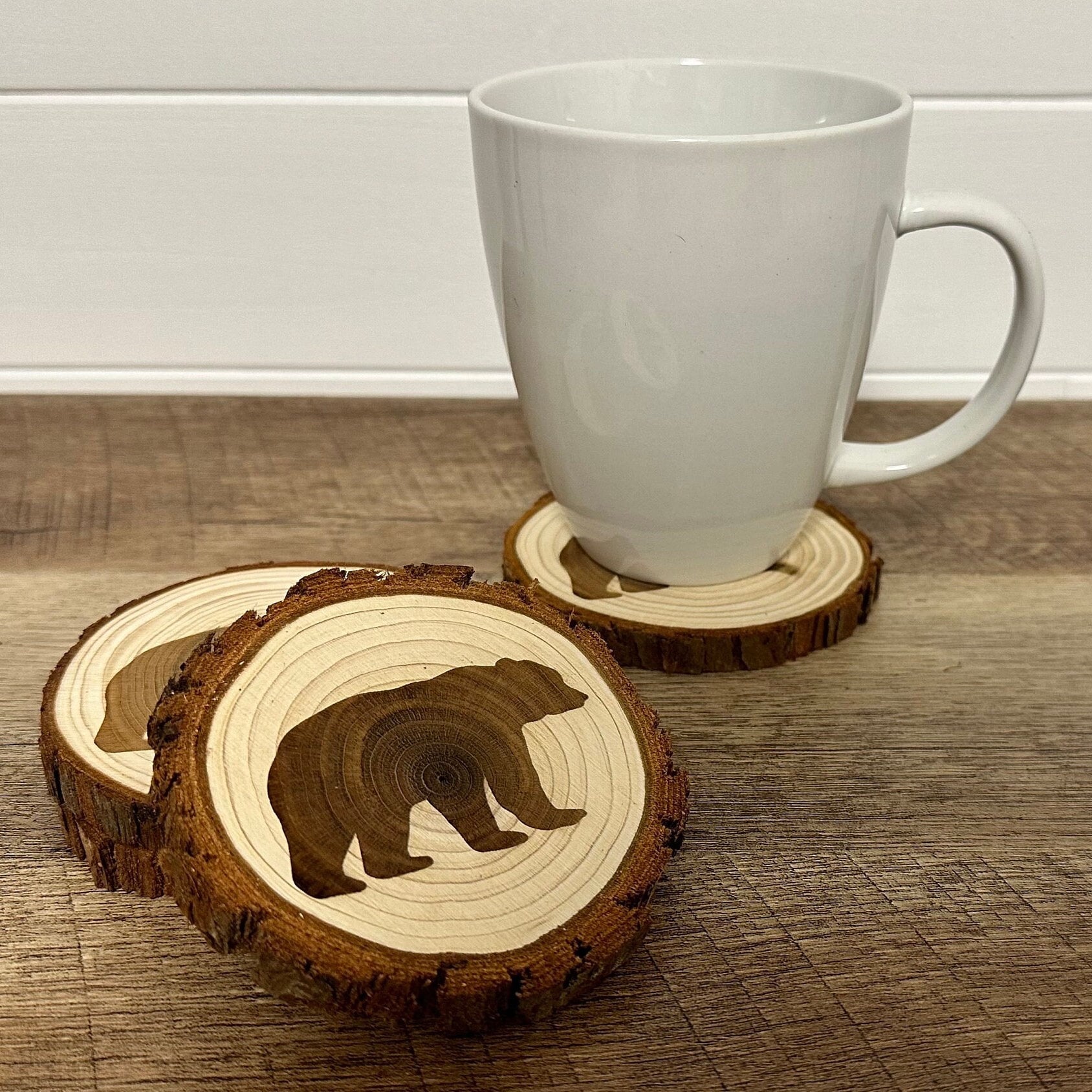 Black Bear Wood Coaster Set Gifts for Christmas, Birthday, Wedding ...